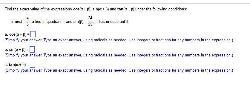 Solved Find the exact value of the expressions cos(alpha + | Chegg.com