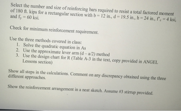 Reinforced concrete design question Table A-3 is | Chegg.com