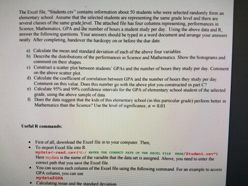 Solved The Excel file, "Students.csv" contains information | Chegg.com