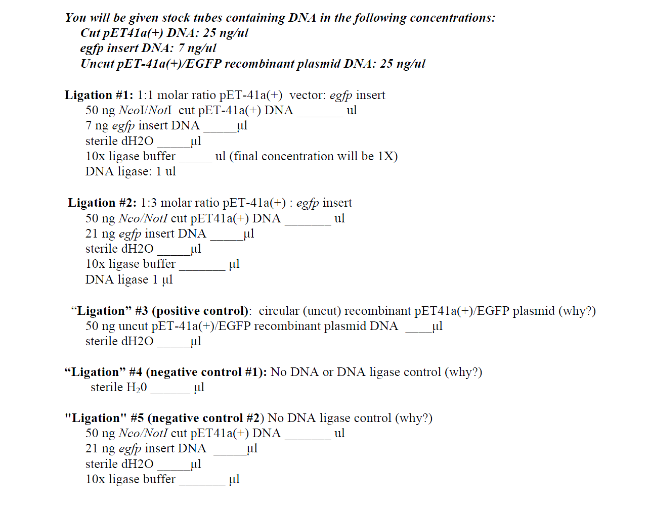 You will be given stock tubes containing DNA in the | Chegg.com