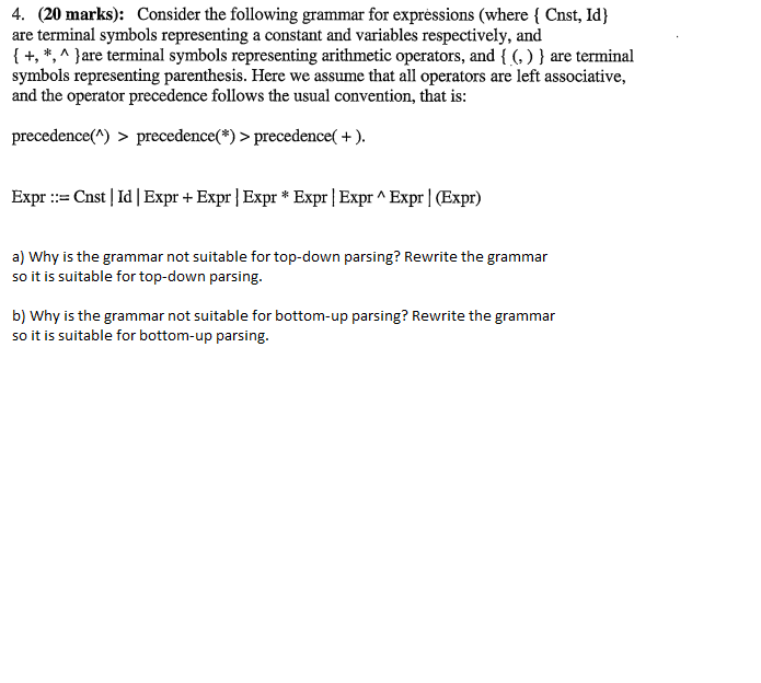 Solved Consider the following grammar for expressions (where | Chegg.com