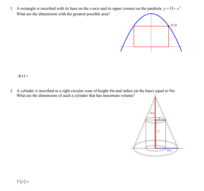 Solved 13-x* A rectangle is inscribed with its base on the | Chegg.com
