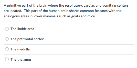 Solved A primitive part of the brain where the respiratory, | Chegg.com