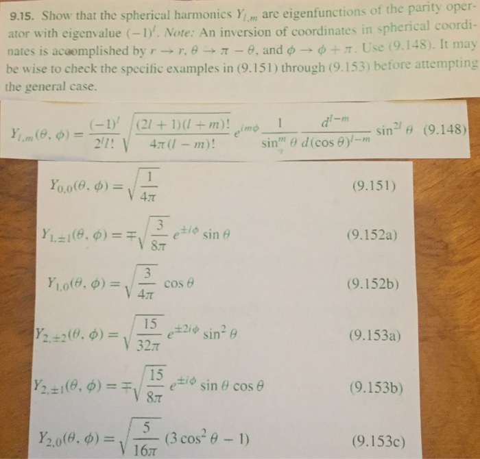 Solved Show that the spherical harmonics Y_l, m are | Chegg.com