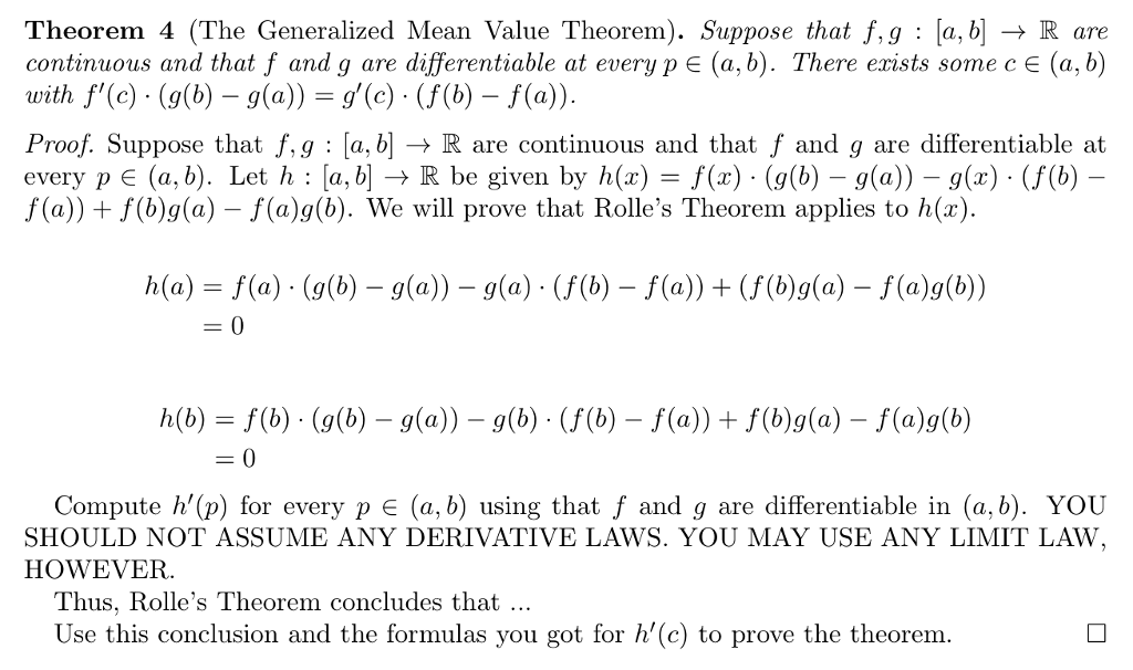 Solved Theorem 4 (The Generalized Mean Value Theorem). | Chegg.com
