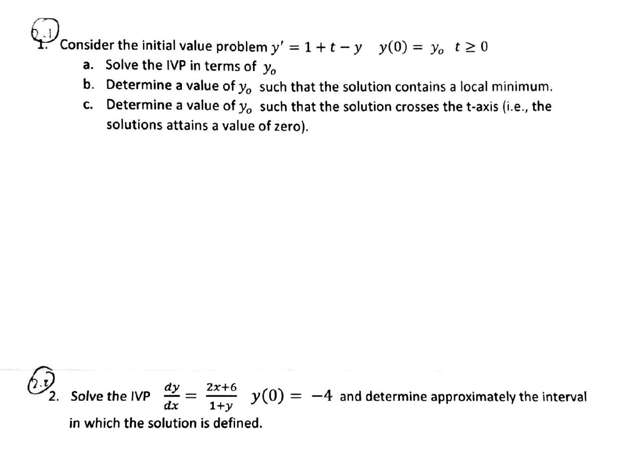 Solved Consider the initial value problem y' 1 t y y(0) yotz | Chegg.com
