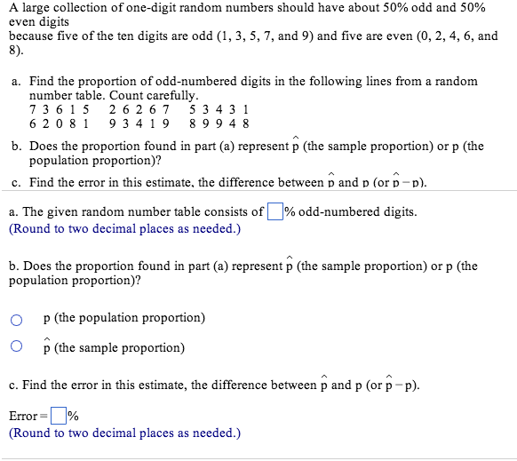 A Large Collection Of One Digit Random Numbers Should