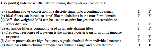 Solved 1. (7 points) Indicate whether the following | Chegg.com