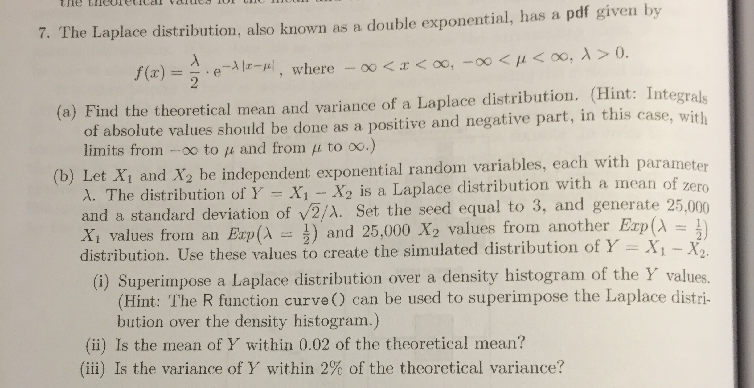 Solved The Laplace distribution, also known as a double | Chegg.com