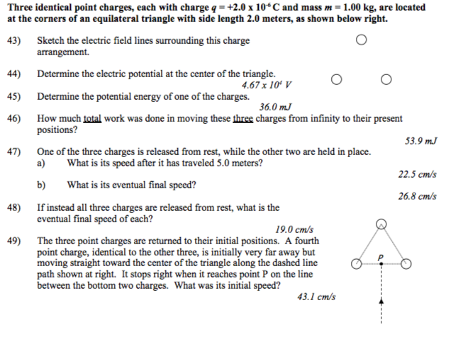 Solved Three identical point charges, each with charge q+2.0 | Chegg.com