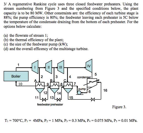 Solved A regenerative Rankine cycle uses three closed | Chegg.com