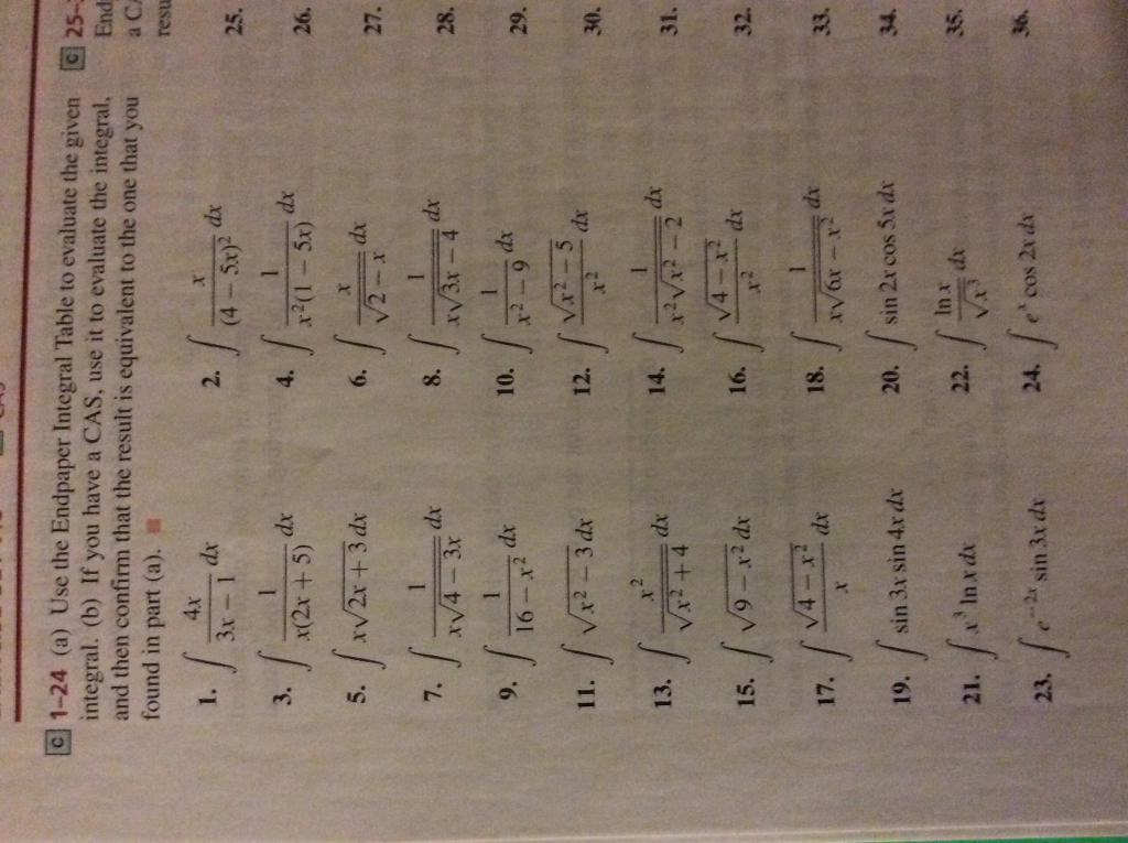 Solved Use the Endpaper Integral Table to evaluate the given | Chegg.com Solved Use the Endpaper Integral Table to evaluate the given | Chegg.com