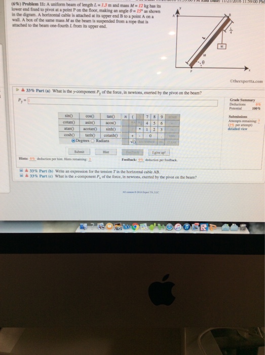 Solved: A Uniform Beam Of Length L = 1.3 M And Mass M = 12... | Chegg.com