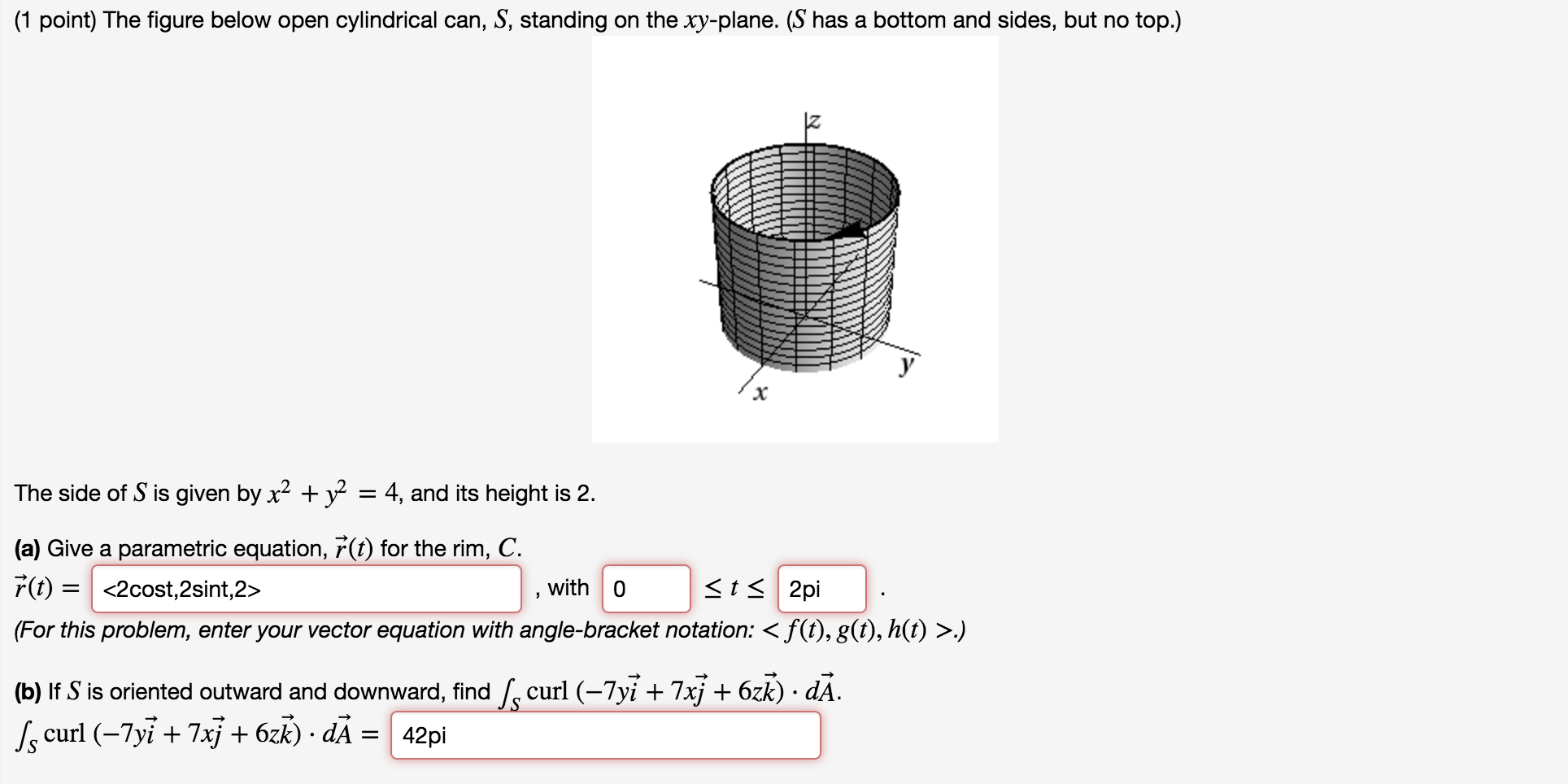 Solved The figure below open cylindrical can, S, standing on | Chegg.com