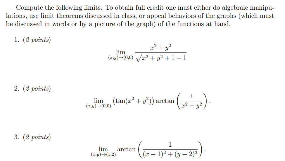 Solved Compute the following limits. To obtain full credit | Chegg.com