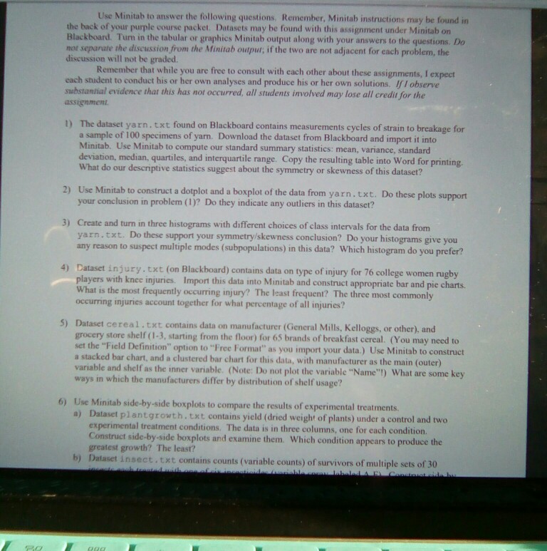 Solved Use Minitab to answer the following questions, | Chegg.com