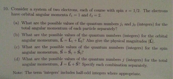 Consider a system of two electrons, each of course | Chegg.com