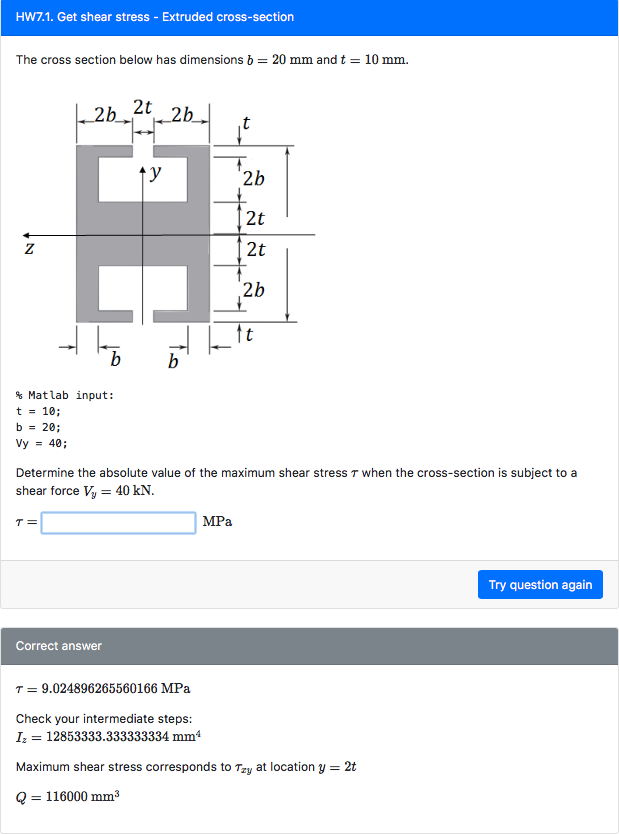 Solved HW7.1. Get shear stress - Extruded cross-section The | Chegg.com