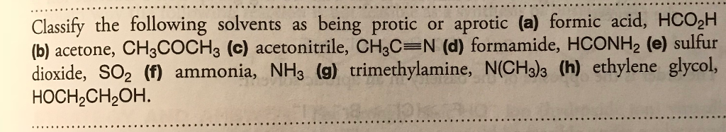 Solved Classify the following solvents as being protic or | Chegg.com