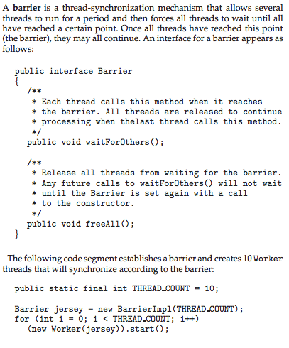 Solved A barrier is a thread-synchronization mechanism that | Chegg.com