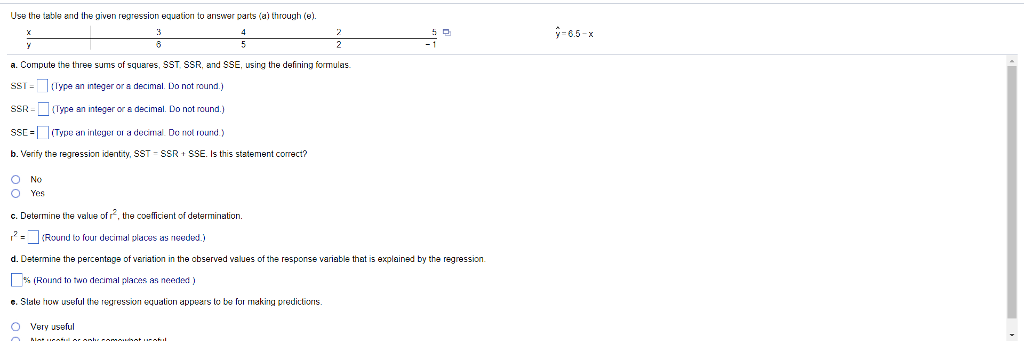 Solved Use the table and the given regression equation to | Chegg.com