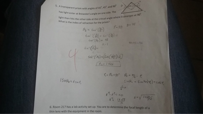 Solved A transparent prism with angles of 45 degree, 45 | Chegg.com