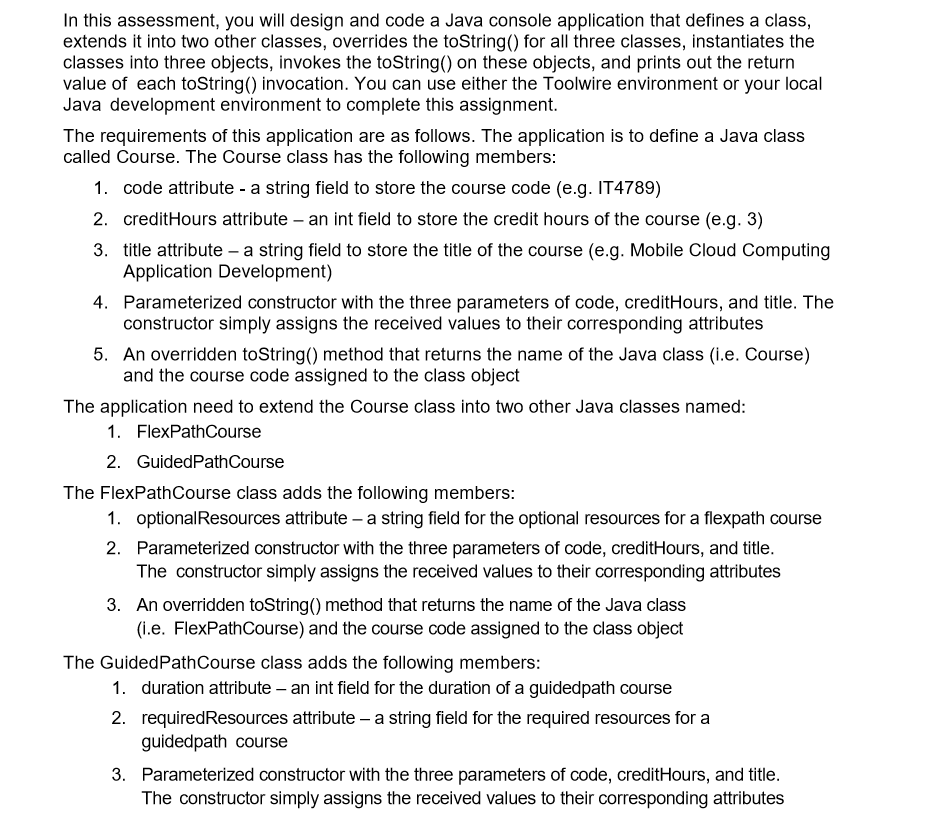 Solved In this assessment, you will design and code a Java | Chegg.com