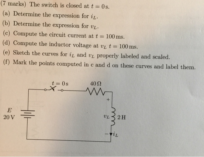 Solved The switch is closed at t = 0 s. Determine the | Chegg.com