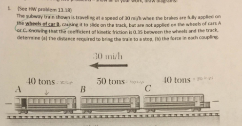 Solved The subway train shown is traveling at a speed of 30 | Chegg.com