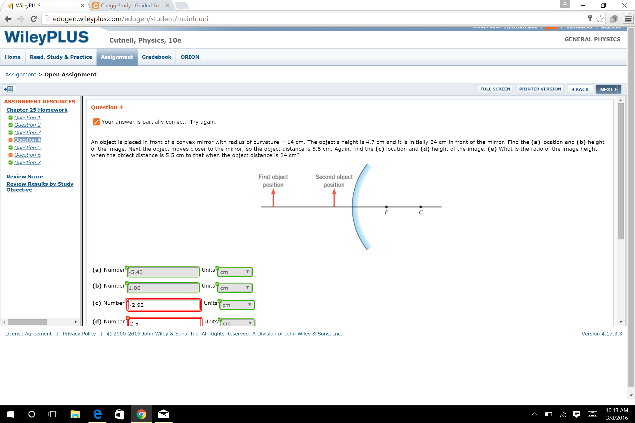 Solved An object is placed in front of a convex mirror with | Chegg.com
