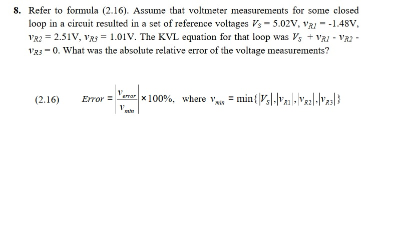 Solved 8. Refer to formula (2.16). Assume that voltmeter | Chegg.com