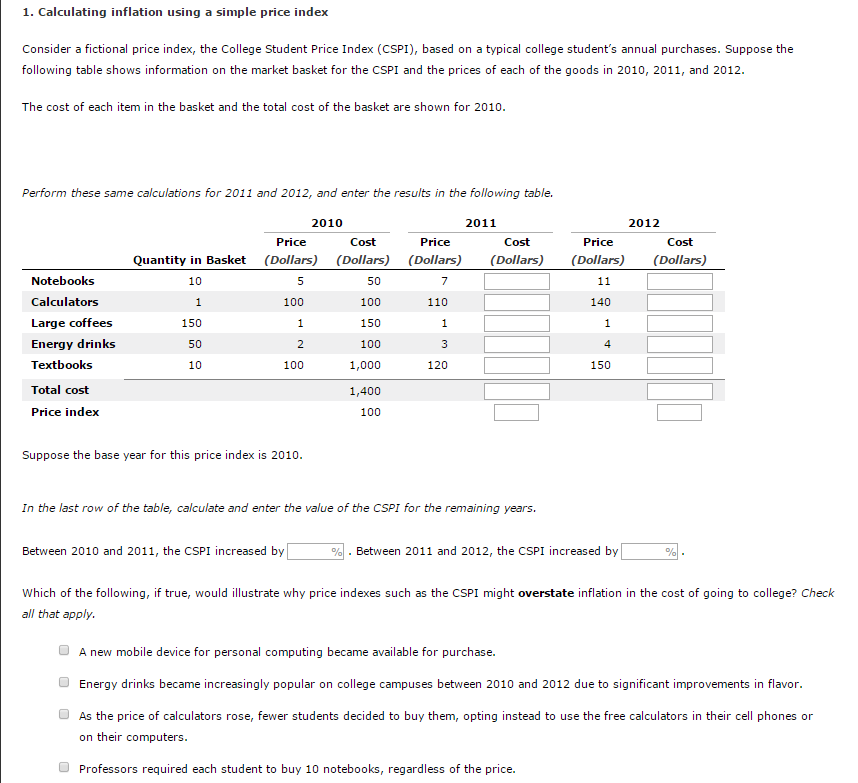 Solved Calculating inflation using a simple price index | Chegg.com