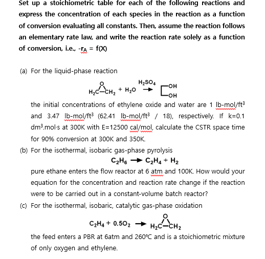 Solved Set up a stoichiometric table for each of the | Chegg.com