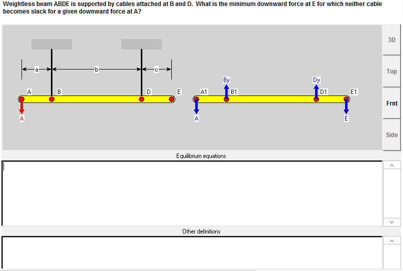 Solved Weightless beam ABDE is supported by cables attached | Chegg.com