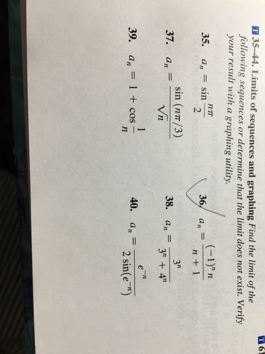 Solved Limits Of Sequences And Graphing Find The Limit Of Chegg