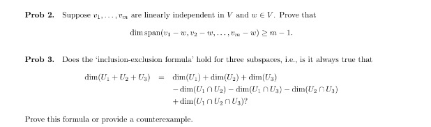 Solved Prob 2 Suppose vi are early independent in V and w E | Chegg.com
