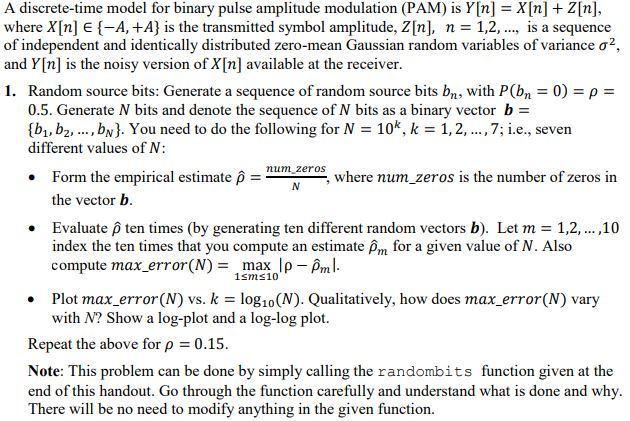 A discrete-time model for binary pulse amplitude | Chegg.com
