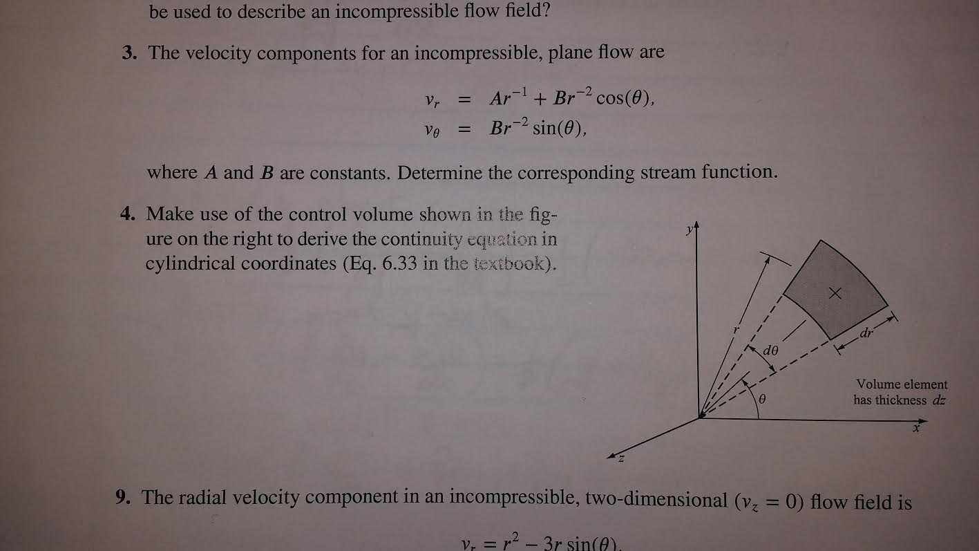 3. The velocity components for an incompressible, | Chegg.com