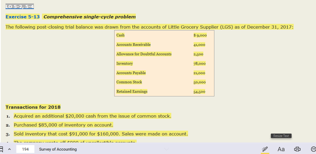 Solved LO 5-2, 5-4 Exercise 5-13 Comprehensive single-cycle | Chegg.com