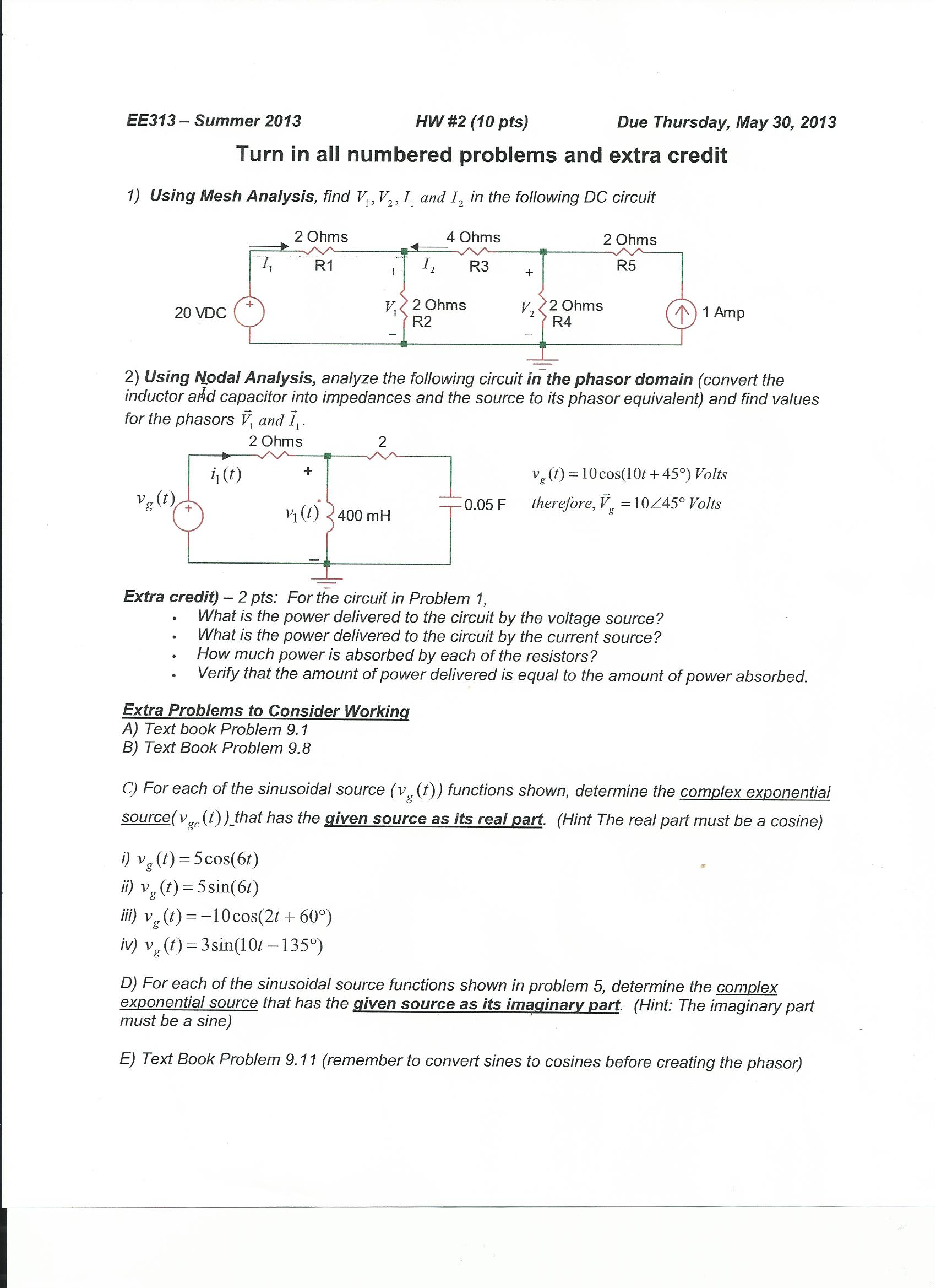 Solved Using Mesh Analysis Find V1 V2 I1 And I2 In The 
