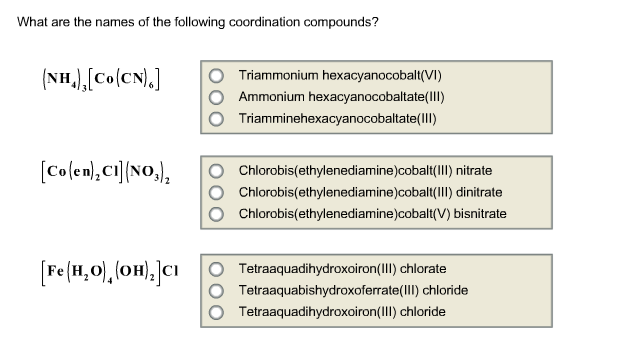 Solved What are the names of the following coordination | Chegg.com