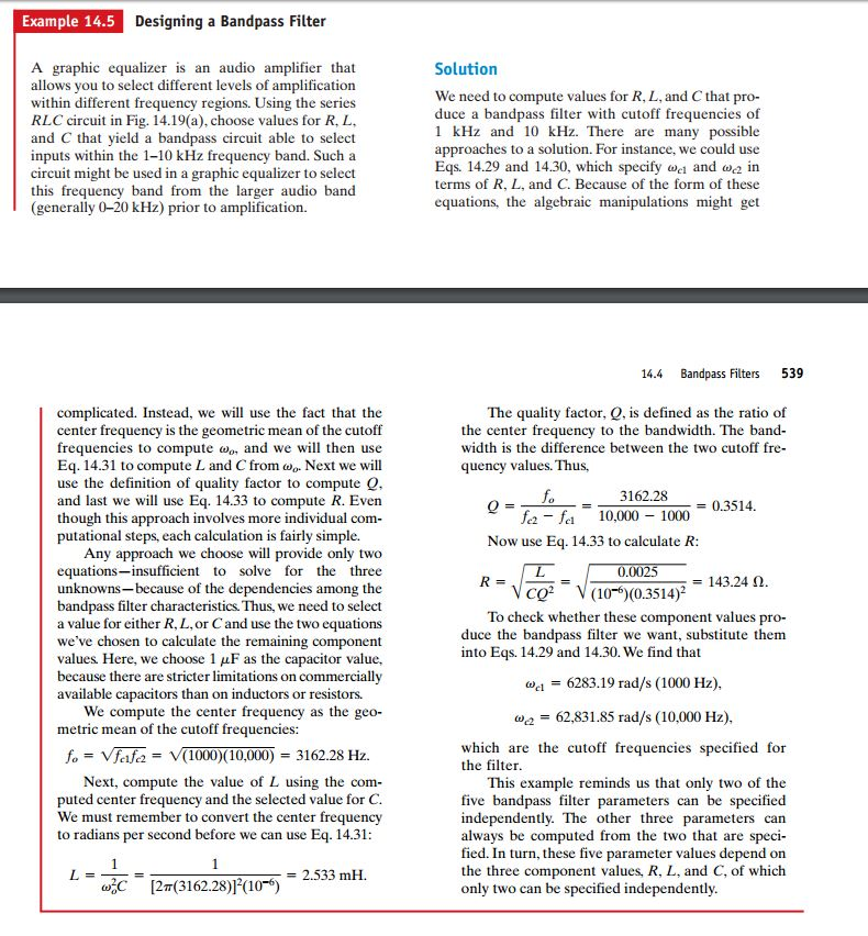 Solved 6.1.1 Design a bandpass filter, R CEP, with a center | Chegg.com