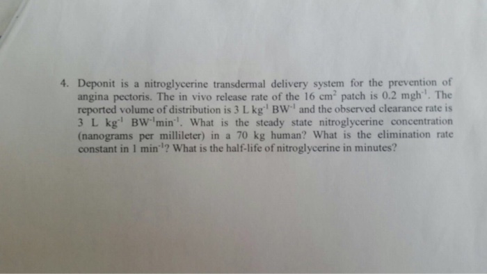Solved Deponit is a nitroglycerine transdermal delivery | Chegg.com