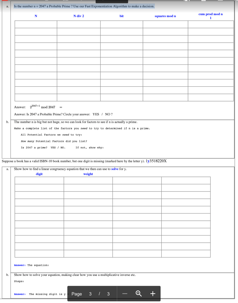 Solved Is the number n = 2047 a Probable Prime ? Use our | Chegg.com