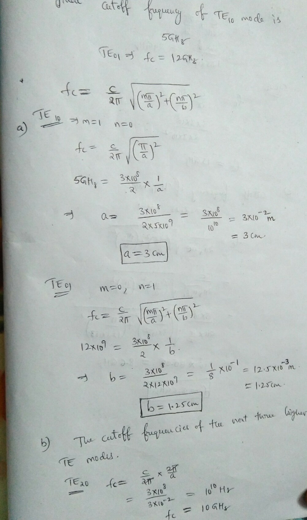 Solved In An Air Filled Rectangular Waveguide The Cutoff Frequency Of A 1 Answer