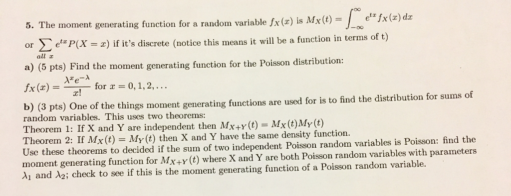 Solved The Moment Generating Function For A Random Variable