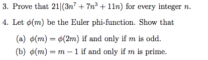 Solved Prove that 21|(3n^7 + 7n^3 + 11n) for every integer | Chegg.com