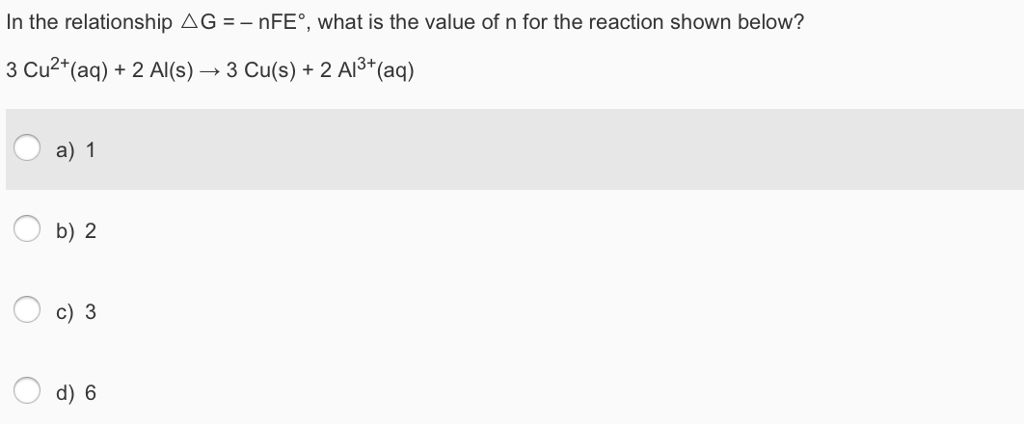 Solved In the relationship Delta G = -nFE degree, what is | Chegg.com