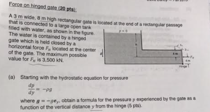 Solved Fluid Mechanics A 3 m wide, 8 m high rectangular | Chegg.com