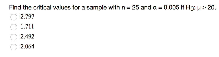 Solved Find the critical values for a sample with n = 25 and | Chegg.com